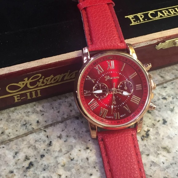 Accessories | Red Geneva Quartz Watch | Poshmark